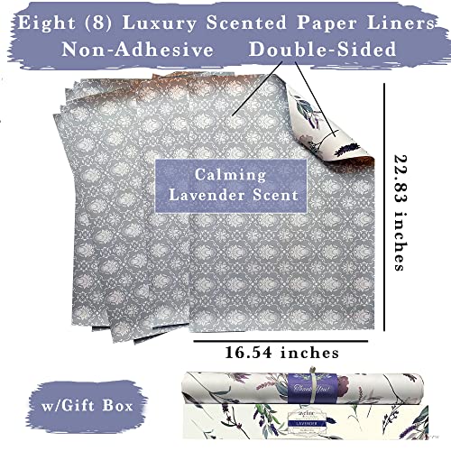 Lavender Scented Drawer Liners for Dresser 8 Sheets, Cabinet Liners for Shelves, Double-Sided Pattern Shelf Paper, Non Adhesive Shelf Liners for Bathroom, & Closets 16.5" X 22.8"