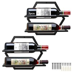 yalinka 2pcs wall mounted wine bottle rack, metal hanging wine display holder organizer, red wine racks for home kitchen bar decor storage(black) (b2)