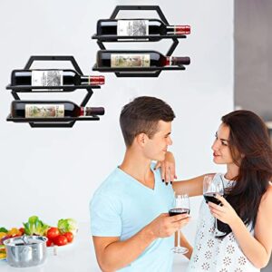 YALINKA 2Pcs Wall Mounted Wine Bottle Rack, Metal Hanging Wine Display Holder Organizer, Red Wine Racks for Home Kitchen Bar Decor Storage(Black) (B2)