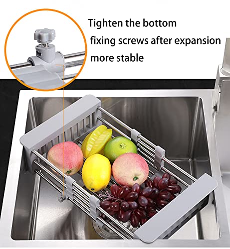 PEAKXCAN Retractable Stainless Steel Kitchen Draining Rack, Sink Draining Basket, Fruit and Dish Rack, Dish Washing Basket, Draining Bowl Rack, Shelf