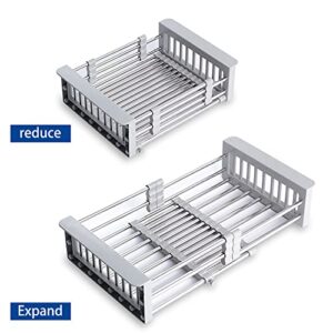 PEAKXCAN Retractable Stainless Steel Kitchen Draining Rack, Sink Draining Basket, Fruit and Dish Rack, Dish Washing Basket, Draining Bowl Rack, Shelf