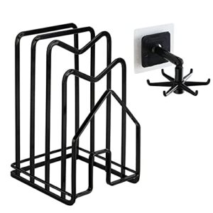 hikinlichi cutting board rack pot pan lid holder 1 adhesive plastic hook kitchen countertop chopping board holder organizer stand 4.92 x 5.7 x 8.47 in. black