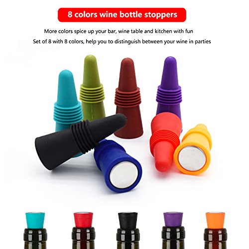 Wine Stoppers Beverage Bottle Sealer Soft Silicone Wine Bottle Stoppers Corks with Grip Top for Keeping Wine Champagne Fresh, 8 Pack