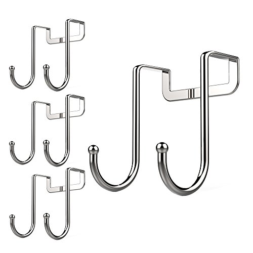 Poeland 1kuan Over Cabinet Drawer Double Hooks 304 Stainless Steel Multiple Use Narrow Door Hook for Kitchen, Bathroom, Drawer, Wardrobe Door, Cabinet Door to Hang Bags, Towels, Coat More Pack of 4