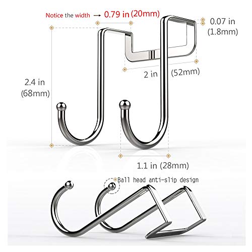 Poeland 1kuan Over Cabinet Drawer Double Hooks 304 Stainless Steel Multiple Use Narrow Door Hook for Kitchen, Bathroom, Drawer, Wardrobe Door, Cabinet Door to Hang Bags, Towels, Coat More Pack of 4