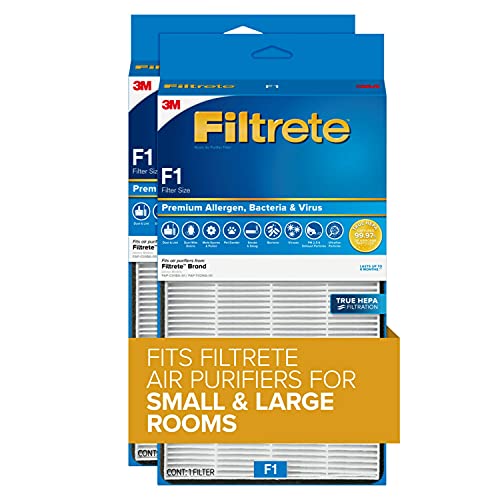 Filtrete F1 Room Air Purifier Filter, True HEPA Premium Allergen, Bacteria, & Virus, 12 in. x 6.75 in., 2-Pack, works with devices: FAP-C01BA-G1, FAP-T02WA-G1 and FAP-ST02N