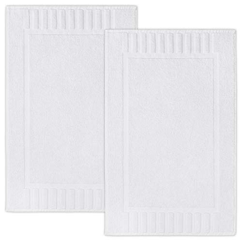 White Classic Luxury Bath Mat Floor Towel Set - Absorbent Cotton Hotel Spa Shower/Bathtub Mats [Not a Bathroom Rug] 22"x34" | 2 Pack | White