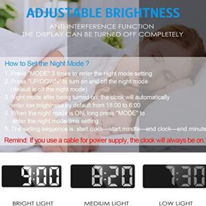 Digital Alarm Clock, [Upgraded Version] LED Clock for Bedroom, Electronic Desktop Clock with Temperature Display, Adjustable Brightness, Voice Control, 12/24H Display for Home, Bedroom, Office