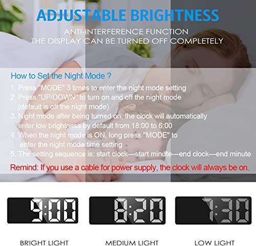 Digital Alarm Clock, [Upgraded Version] LED Clock for Bedroom, Electronic Desktop Clock with Temperature Display, Adjustable Brightness, Voice Control, 12/24H Display for Home, Bedroom, Office