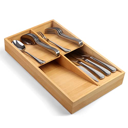 JSVER Kitchen Drawer Organizer Bamboo Drawer Organizer for Utensils Holder, Wood Drawer Dividers Organizer For Silverware, Flatware, Knives in Kitchen