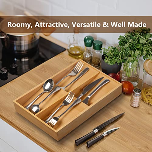 JSVER Kitchen Drawer Organizer Bamboo Drawer Organizer for Utensils Holder, Wood Drawer Dividers Organizer For Silverware, Flatware, Knives in Kitchen