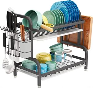 dish drying rack (16.7″), kitchen organization storage shelf stainless steel dish drainer rust-poof dish racks for organizer home kitchen counter with drainboard, utensil holder, cutting board holder