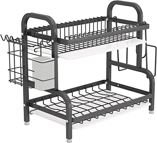 Dish Drying Rack (16.7"), Kitchen Organization Storage Shelf Stainless Steel Dish Drainer Rust-poof Dish Racks for Organizer Home Kitchen Counter with Drainboard, Utensil Holder, Cutting Board Holder