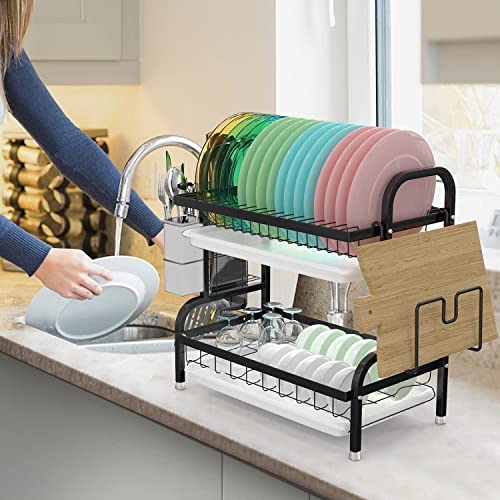 Dish Drying Rack (16.7"), Kitchen Organization Storage Shelf Stainless Steel Dish Drainer Rust-poof Dish Racks for Organizer Home Kitchen Counter with Drainboard, Utensil Holder, Cutting Board Holder