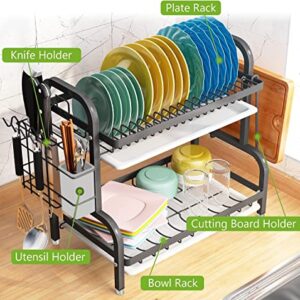 Dish Drying Rack (16.7"), Kitchen Organization Storage Shelf Stainless Steel Dish Drainer Rust-poof Dish Racks for Organizer Home Kitchen Counter with Drainboard, Utensil Holder, Cutting Board Holder