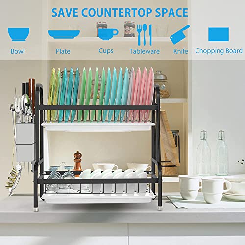 Dish Drying Rack (16.7"), Kitchen Organization Storage Shelf Stainless Steel Dish Drainer Rust-poof Dish Racks for Organizer Home Kitchen Counter with Drainboard, Utensil Holder, Cutting Board Holder