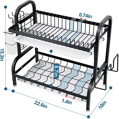 Dish Drying Rack (16.7"), Kitchen Organization Storage Shelf Stainless Steel Dish Drainer Rust-poof Dish Racks for Organizer Home Kitchen Counter with Drainboard, Utensil Holder, Cutting Board Holder