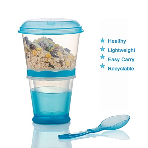 Cereal To Go, Cereal Container, Cereal On The Go Go Cereal Box Storage Container Cups Milk Yogurt Keeper Holder With Spoon (Red+Blue)