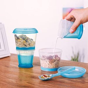 Cereal To Go, Cereal Container, Cereal On The Go Go Cereal Box Storage Container Cups Milk Yogurt Keeper Holder With Spoon (Red+Blue)