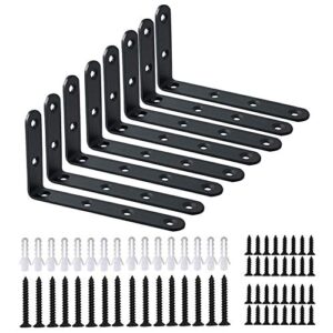 corner brace 8 pcs shelf bracket heavy duty black steel l corner brace, decorative joint angle bracket for shelf 5 inchx3 inch shelves wall hanging bracket with screws (125x75mm(5 inchx3 inch)(8pcs))