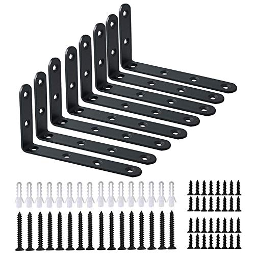 Corner Brace 8 Pcs Shelf Bracket Heavy Duty Black Steel L Corner Brace, Decorative Joint Angle Bracket for Shelf 5 InchX3 Inch Shelves Wall Hanging Bracket with Screws (125X75mm(5 InchX3 Inch)(8PCS))