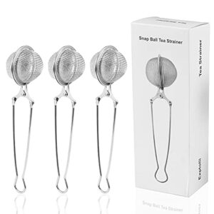 snap ball tea strainer, exptolii 3 pack stainless steel tea infuser filter with handle for loose leaf tea, spices, seasonings