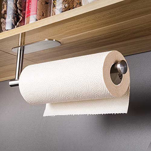 Taozun Self Adhesive Paper Towel Holder - Under Cabinet Paper Towel Rack for Kitchen, SUS304 Brushed Stainless Steel (No Drilling)