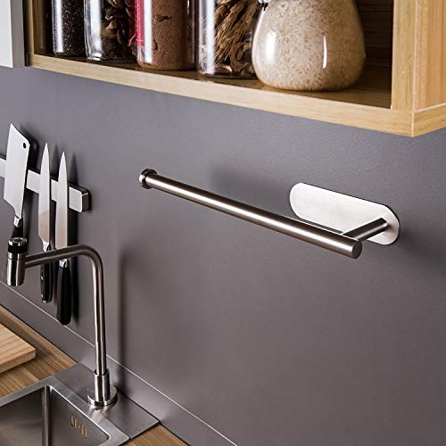 Taozun Self Adhesive Paper Towel Holder - Under Cabinet Paper Towel Rack for Kitchen, SUS304 Brushed Stainless Steel (No Drilling)