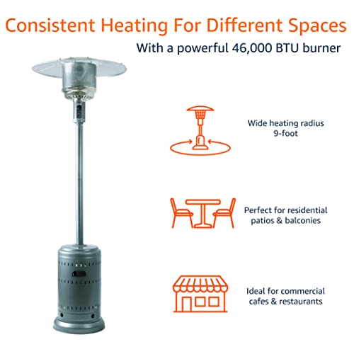 Amazon Basics 46,000 BTU Outdoor Propane Patio Heater with Wheels, Commercial & Residential - Slate Gray