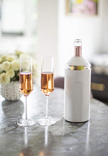 Vinglacé Wine Bottle Chiller- Portable Champagne Insulator- Stainless Steel Wine Cooler Sleeve, White