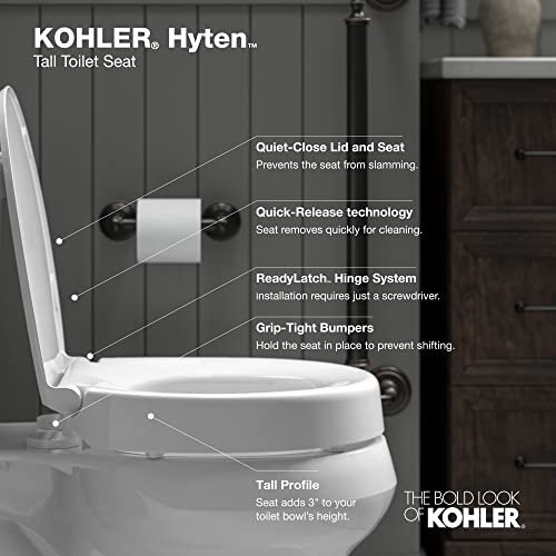 KOHLER Hyten Elevated Quiet-Close Elongated toilet seat, White