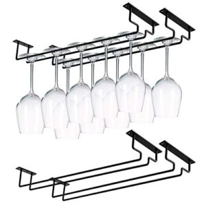 mocoum 4 pack 15.6″ wine glass rack under cabinet stemware rack, wine glass hangers rack wire wine glass holder storage hanger hold up to 10 wine glasses for cabinet kitchen bar (black, 4 pack)