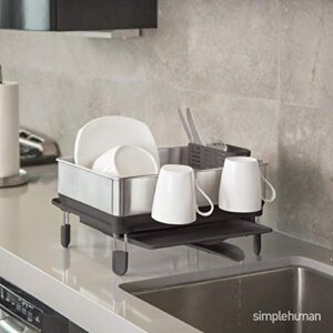 simplehuman Kitchen Compact Steel Frame Dish Rack with Swivel Spout Fingerprint-Proof Stainless, Grey Plastic