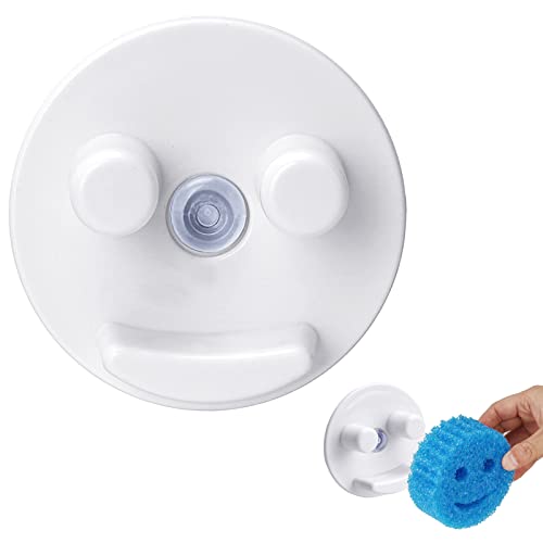 Sponge Holder, Sink Caddy w/ Suction Cup Installation, Sponge Organizer for Kitchen/ Bathroom Sink, Self Draining, Dishwasher Safe for Holding Smiley Sponges(Sponges Not Included), White(1-Pack)