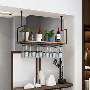 SPTZQURY Ceiling Wine Glass Rack - 47.2 inch Metal Wine Rack with 2 Kinds Glass Holder, Hanging Stemware Goblet Wine Glass Holder Perfect for Bar Cafe Kitchen Restaurant, Display Stand Black