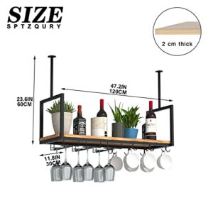 SPTZQURY Ceiling Wine Glass Rack - 47.2 inch Metal Wine Rack with 2 Kinds Glass Holder, Hanging Stemware Goblet Wine Glass Holder Perfect for Bar Cafe Kitchen Restaurant, Display Stand Black