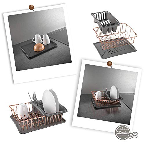 Metaltex Aquatex Copper Dish Drainer with Tray, Metal, Copper, 35x30x12 cm