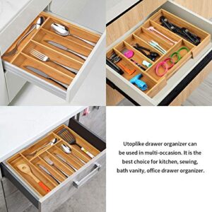 Utoplike Bamboo Cutlery Tray Silverware, Drawer Dividers for Kitchen Utensils, Flatware Tray Drawer Insert for knives, Gadgets and Garage Tools, Office Supplies, (11.5"-18" ) W X 15" H X 2“D (Small)