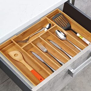 Utoplike Bamboo Cutlery Tray Silverware, Drawer Dividers for Kitchen Utensils, Flatware Tray Drawer Insert for knives, Gadgets and Garage Tools, Office Supplies, (11.5"-18" ) W X 15" H X 2“D (Small)