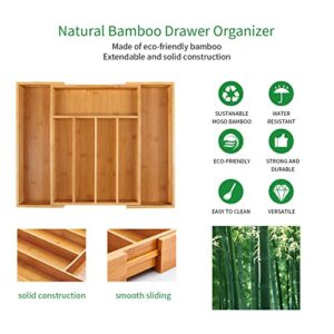 Utoplike Bamboo Cutlery Tray Silverware, Drawer Dividers for Kitchen Utensils, Flatware Tray Drawer Insert for knives, Gadgets and Garage Tools, Office Supplies, (11.5"-18" ) W X 15" H X 2“D (Small)