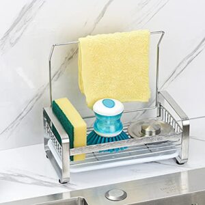 Dish Racks, Sponge Holder, Sink Caddy Organizer for Soap, Brush and Sponge, Sink Tray Drainer Rack with Removable Drain Pan & Anti-Slip Pads ,SUS304 Stainless Steel Dish Cloth Hange