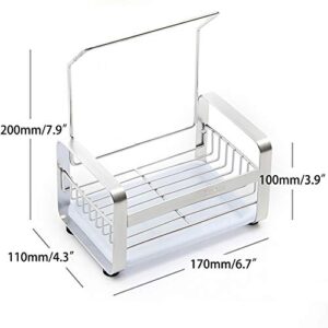 Dish Racks, Sponge Holder, Sink Caddy Organizer for Soap, Brush and Sponge, Sink Tray Drainer Rack with Removable Drain Pan & Anti-Slip Pads ,SUS304 Stainless Steel Dish Cloth Hange