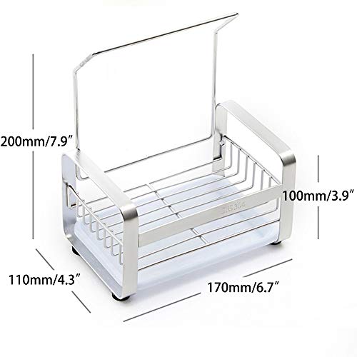 Dish Racks, Sponge Holder, Sink Caddy Organizer for Soap, Brush and Sponge, Sink Tray Drainer Rack with Removable Drain Pan & Anti-Slip Pads ,SUS304 Stainless Steel Dish Cloth Hange