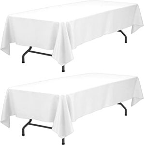 wealuxe white tablecloths for rectangle tables [60×102 inch] white table clothes for 6 foot rectangle tables, washable fabric stain and wrinkle resistant  [2 pack]