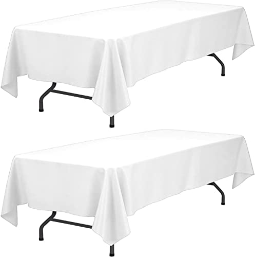 WEALUXE White Tablecloths for Rectangle Tables [60x102 Inch] White Table Clothes for 6 Foot Rectangle Tables, Washable Fabric Stain and Wrinkle Resistant  [2 Pack]