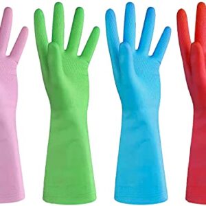 URBANSEASONS Dishwashing Rubber Gloves for Cleaning – 4 Pairs Household Gloves Including Blue, Pink, Green and Red, Non Latex and Fit Your Hands Well, Great Kitchen Tools