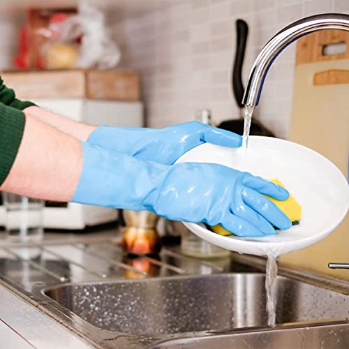 URBANSEASONS Dishwashing Rubber Gloves for Cleaning – 4 Pairs Household Gloves Including Blue, Pink, Green and Red, Non Latex and Fit Your Hands Well, Great Kitchen Tools