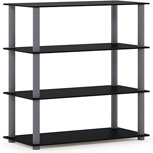 Furinno (99557BK/GY) Turn-N-Tube 4-Tier Multipurpose Shelf Display Rack - Black/Grey