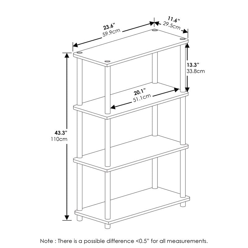 Furinno (99557BK/GY) Turn-N-Tube 4-Tier Multipurpose Shelf Display Rack - Black/Grey