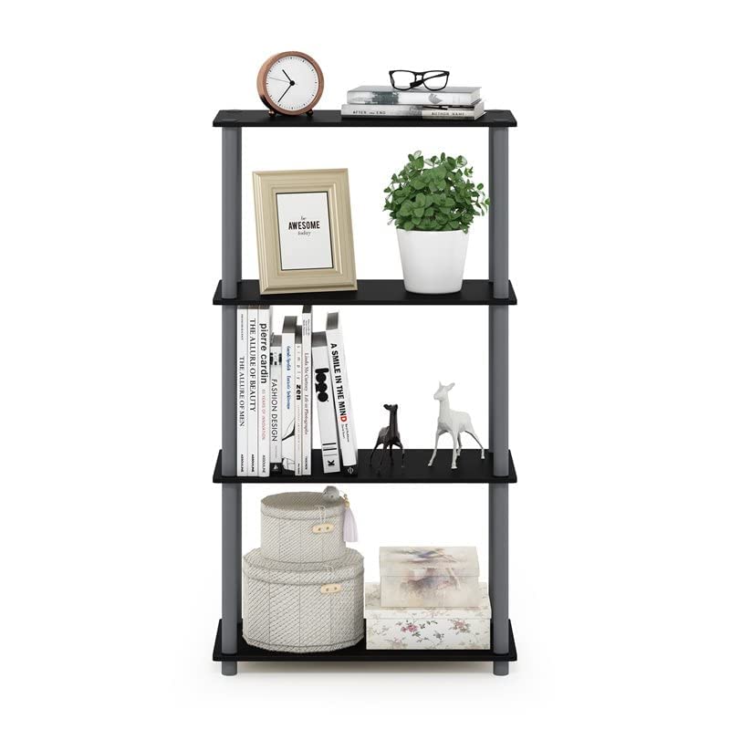 Furinno (99557BK/GY) Turn-N-Tube 4-Tier Multipurpose Shelf Display Rack - Black/Grey